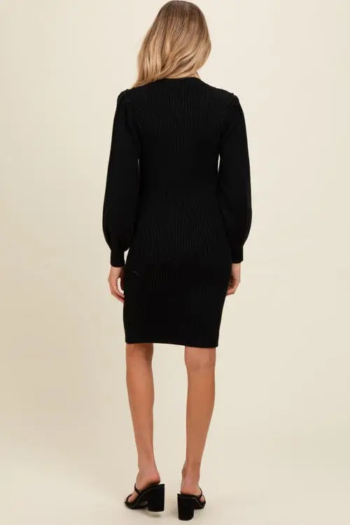 PINKBLUSH Bubble Sleeve Sweater Dress - Black