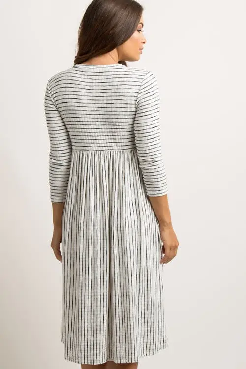 PINKBLUSH Ribbed Striped Pleated Midi Dress