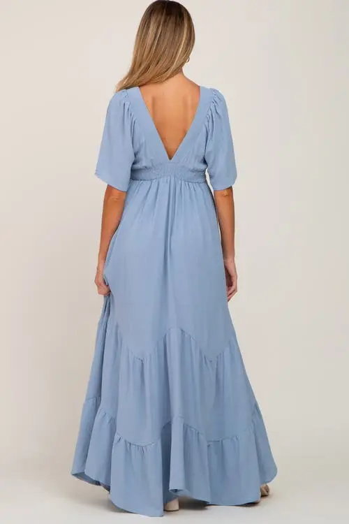 PINKBLUSH Deep V-neck Maxi Dress