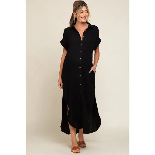 PINKBLUSH Button Down Midi Dress - Black