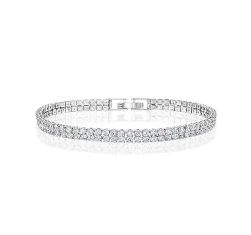 DONATELLO GIAN Two Row Crystal Tennis Bracelet - Silver