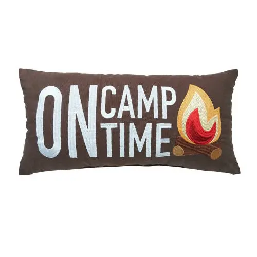 C&F HOME Campfire "on Camp Time" Embroidered Long Accent Pillow 10" X 20 - Grey