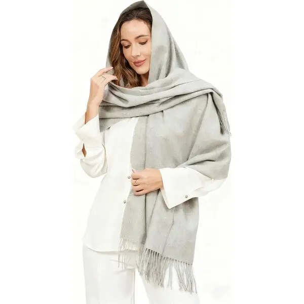 SILKSILKY Pure Wool Scarf Shawl - Lightgray