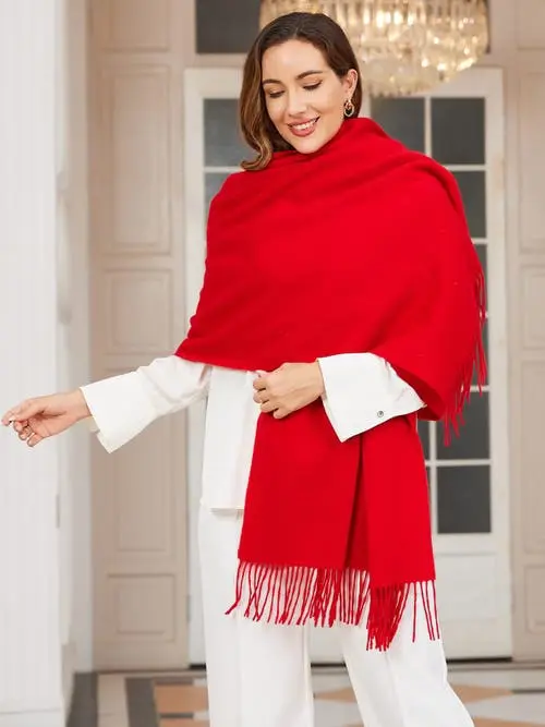 SILKSILKY Pure Wool Scarf Shawl - Red