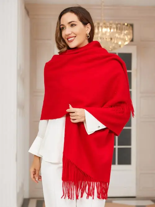 SILKSILKY Pure Wool Scarf Shawl - Red