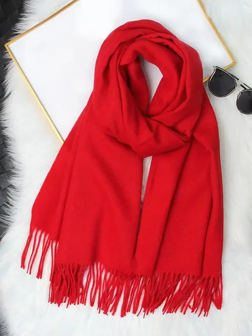 SILKSILKY Pure Wool Scarf Shawl - Red