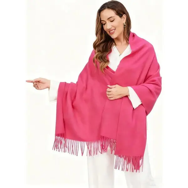 SILKSILKY Pure Wool Scarf Shawl - Rosered