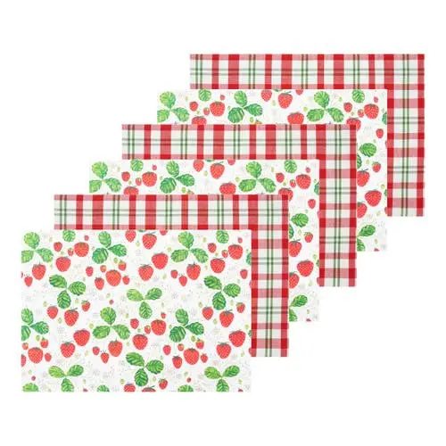 C&F HOME Strawberry Patch & Plaid Placemats Set Of 6 - Red