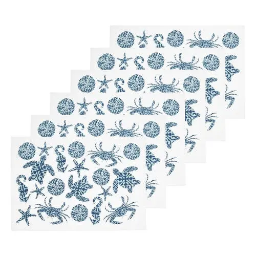 C&F HOME Stamped Seaside Placemats, Set Of 6 - White