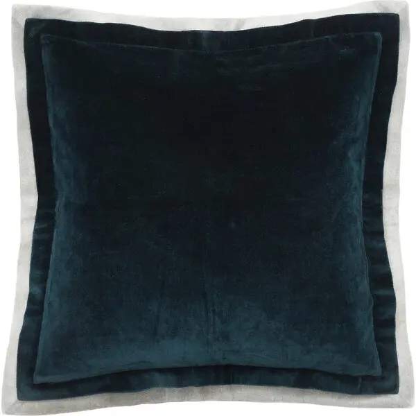 ELISABETH YORK Sancia Solid Ink With Trim Velvet Decor Throw Pillow, 20" X 20" Cover And Insert Set - Blue
