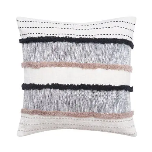 CAROL & FRANK Benn Striped Tufted Texture Cotton Decorative Throw Pillow - Black