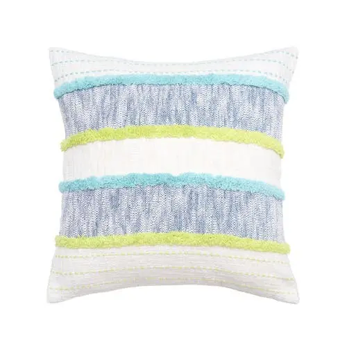 CAROL & FRANK Benn Striped Tufted Texture Cotton Decorative Throw Pillow - Blue