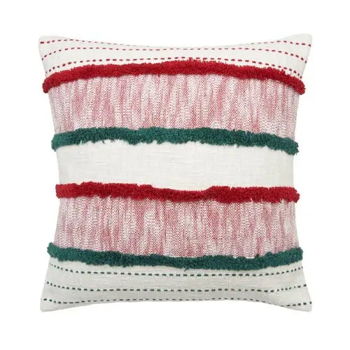 CAROL & FRANK Benn Striped Tufted Texture Cotton Decorative Throw Pillow - Red
