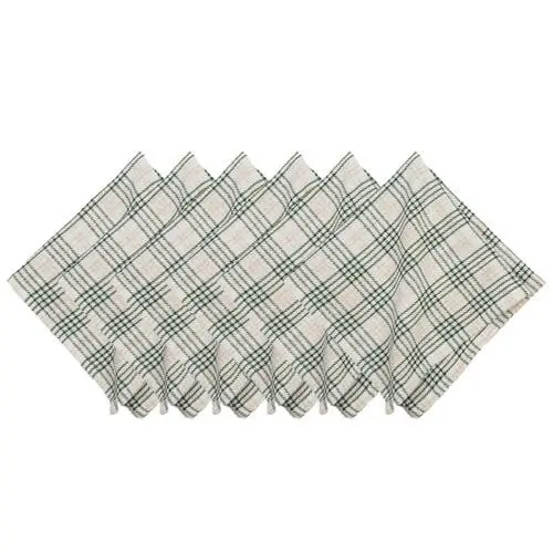 C&F HOME Sage & Gold Plaid 100% Cotton Set Of 6 Cloth Napkins - Green