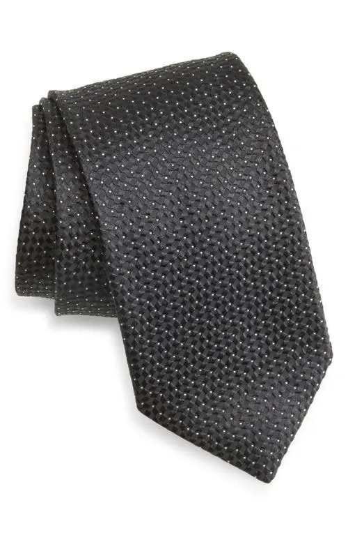 Eton Pin Dot Woven Silk Neck Tie - Black