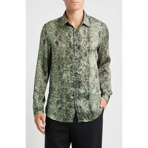OPEN EDIT Snakeskin Print Satin Button-up Shirt