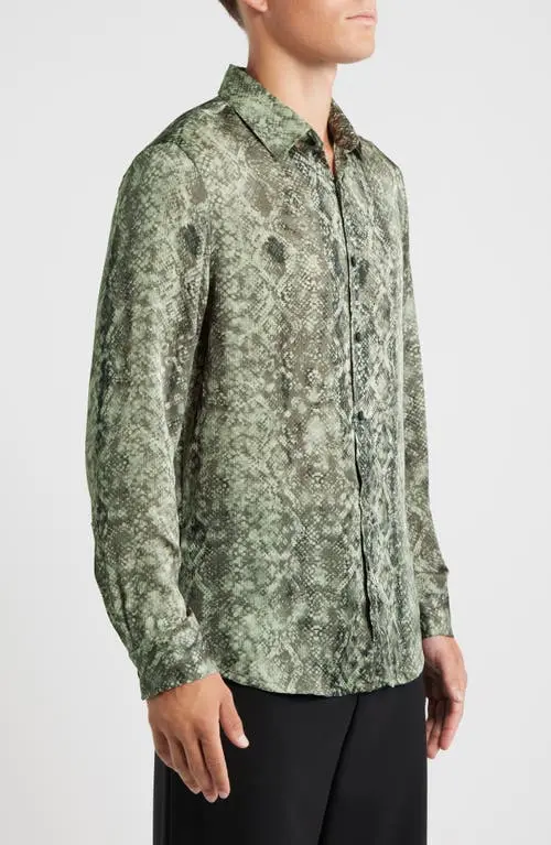 OPEN EDIT Snakeskin Print Satin Button-up Shirt