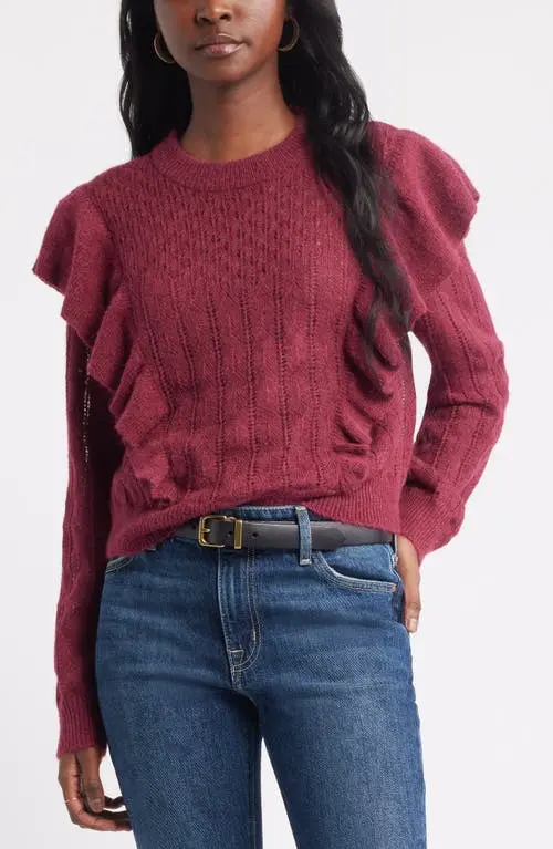 Treasure & Bond Ruffle Pointelle Sweater - Burgundy Rhode