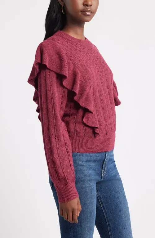 Treasure & Bond Ruffle Pointelle Sweater - Burgundy Rhode