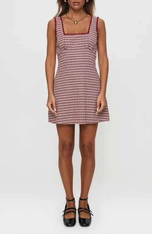 Princess Polly Dasha Check Cotton Mini Dress - Red Check
