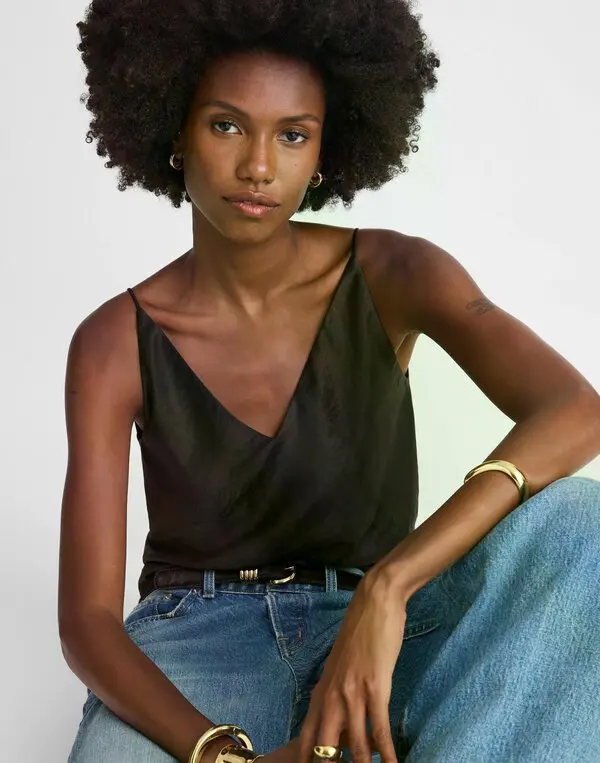 Madewell V-neck Satin Cami - Black Walnut