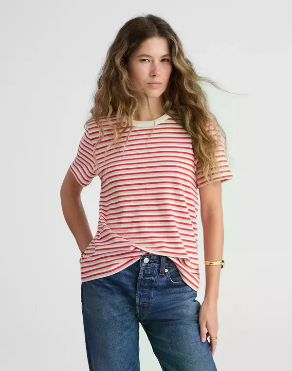 Madewell Dakota Perfect Crewneck Tee - Red Stripe