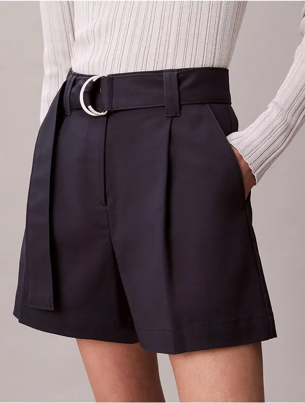 Calvin Klein Cotton Stretch Belted Pleated Shorts