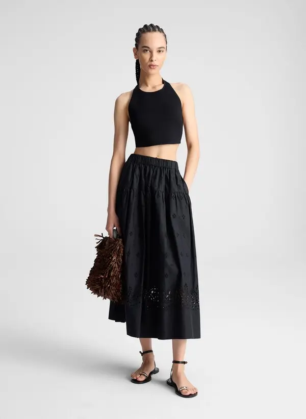 A.L.C. Jay Embroidered Cotton Midi Skirt