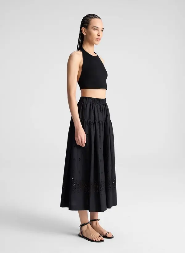 A.L.C. Jay Embroidered Cotton Midi Skirt