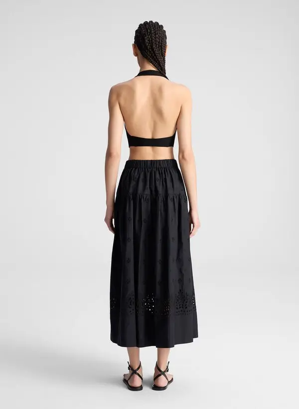 A.L.C. Jay Embroidered Cotton Midi Skirt