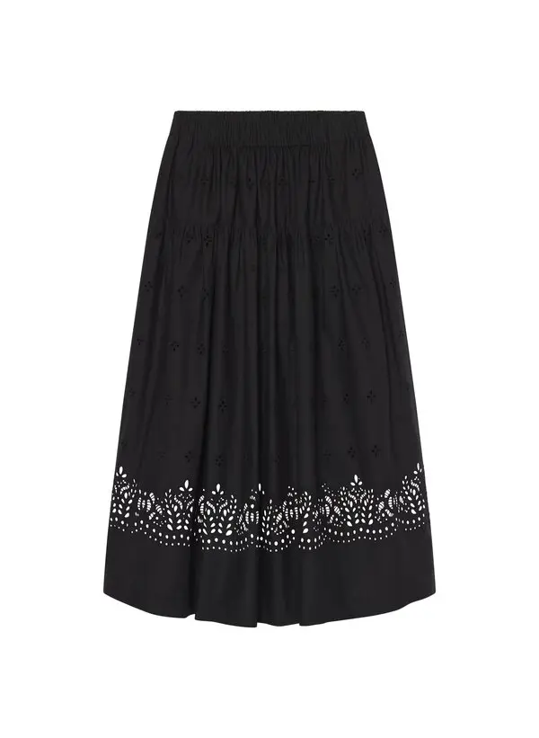 A.L.C. Jay Embroidered Cotton Midi Skirt