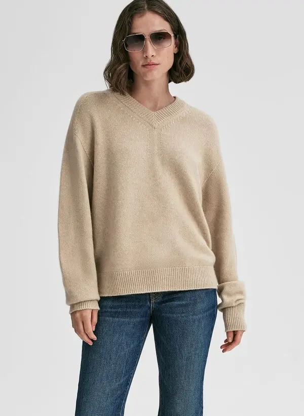 A.L.C. Calven Cashmere V-neck Sweater - Agate Stone