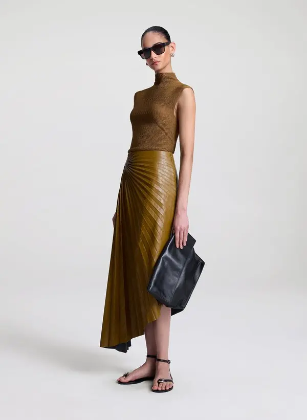 A.L.C. Tracy Vegan Leather Midi Skirt - Saddle - 59% Off | Editorialist