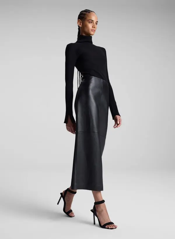A.L.C. Marta Leather Midi Skirt - Black
