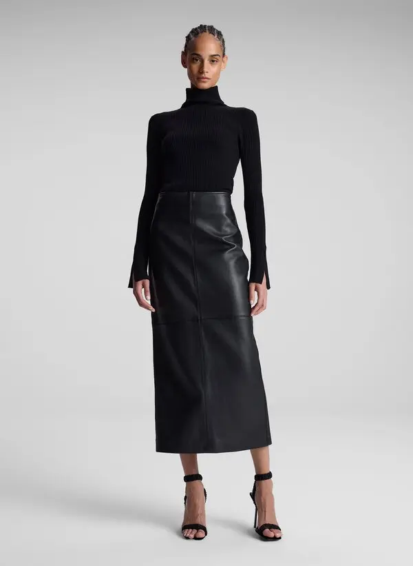 A.L.C. Marta Leather Midi Skirt - Black