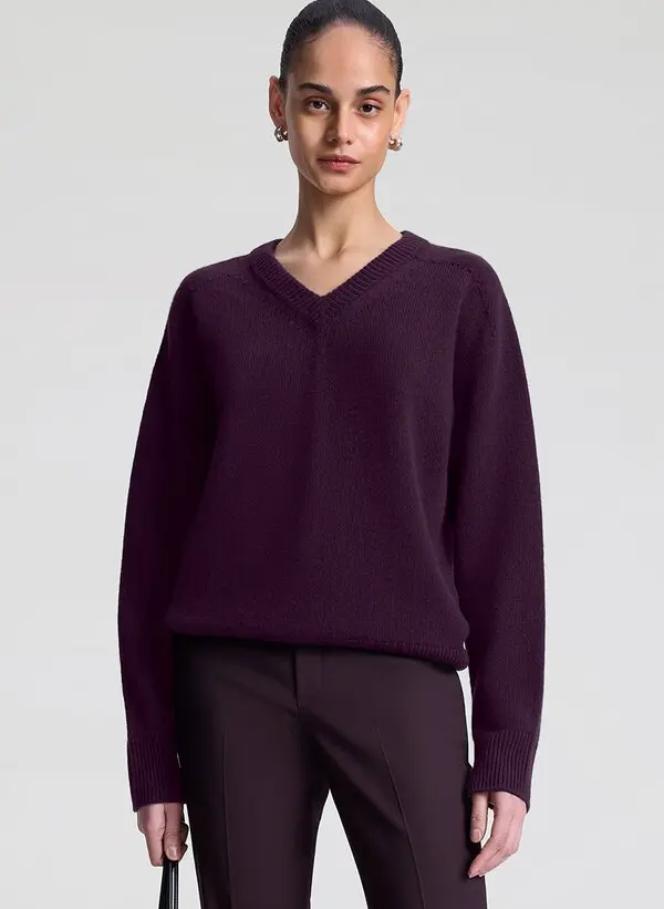 A.L.C. Calven Cashmere V-neck Sweater - Deep Plum