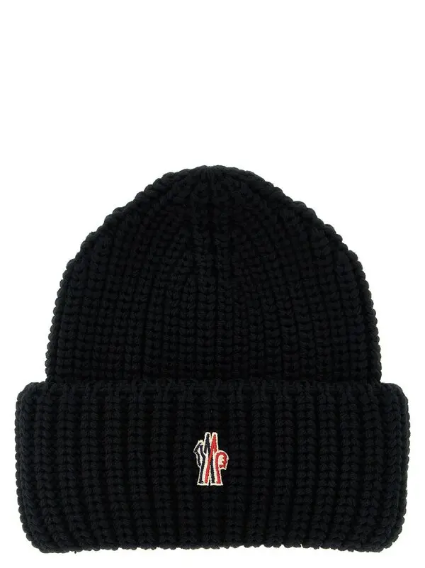 Moncler Logo Patch Virgin Wool Beanie - Black