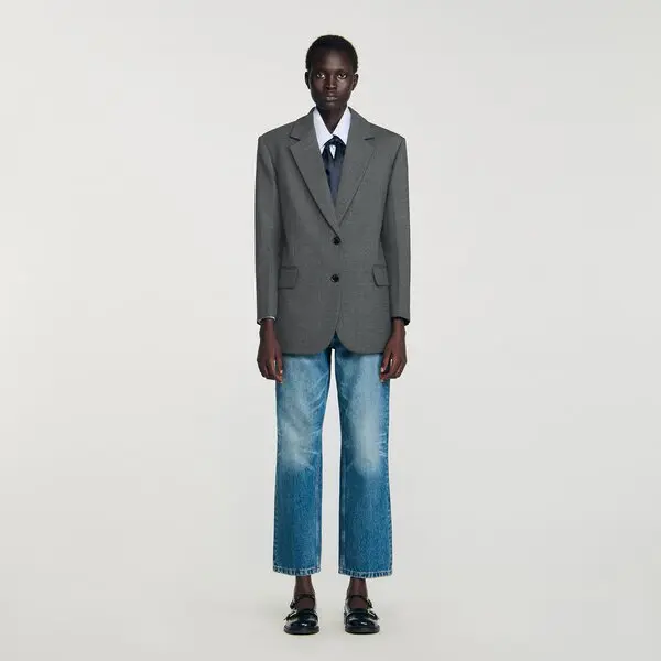 Sandro Suit Jacket With Lapel Collar - Light Grey