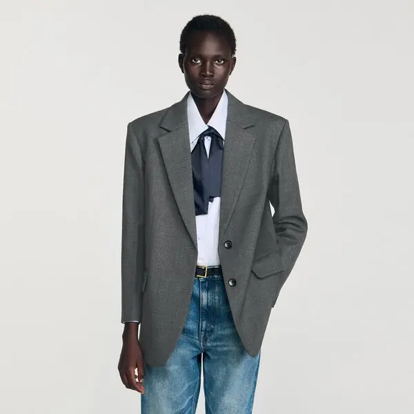 Sandro Suit Jacket With Lapel Collar - Light Grey