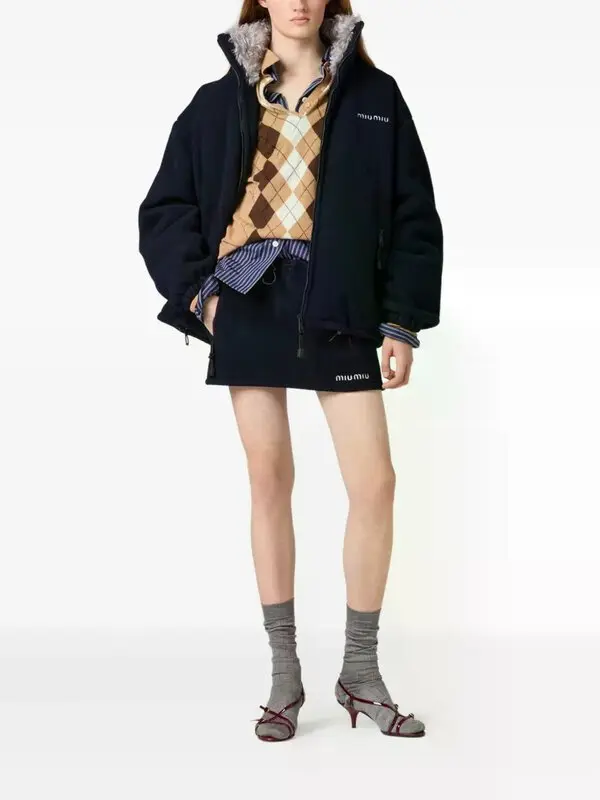 Miu Miu Fleece Mini Skirt With Drawstring And Zip Pockets