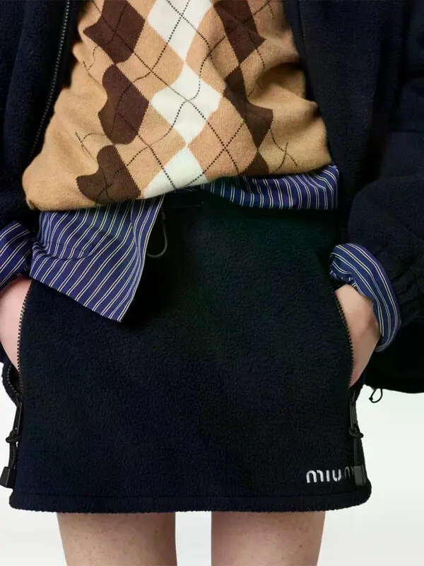 Miu Miu Fleece Mini Skirt With Drawstring And Zip Pockets