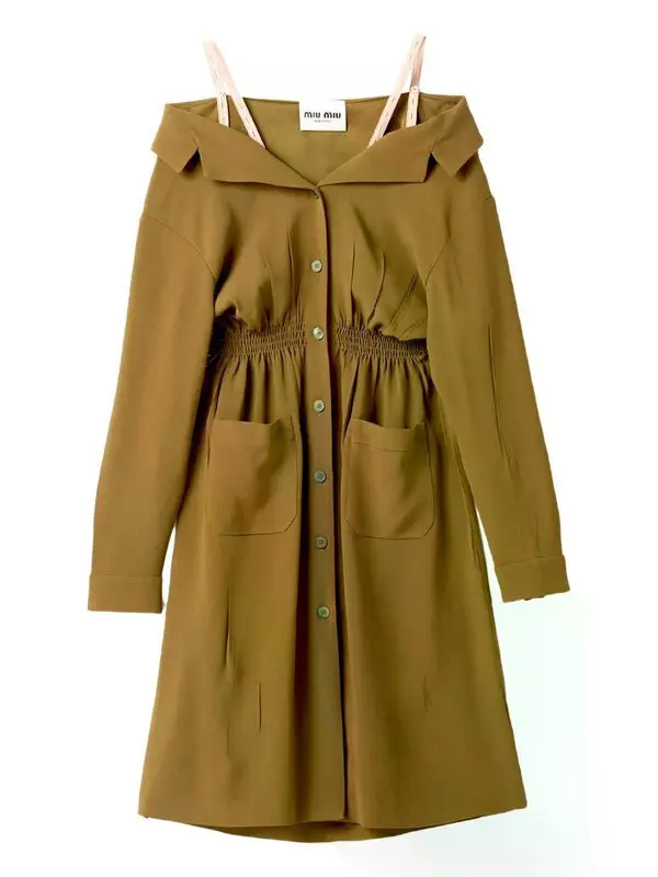 Miu Miu Sablé Button-front Smocked Dress