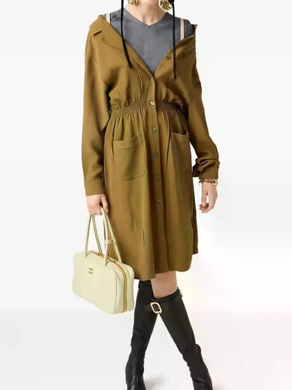 Miu Miu Sablé Button-front Smocked Dress