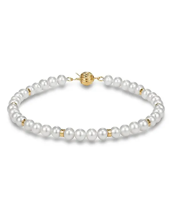Bloomingdale'S 14k Yellow Gold, Freshwater Pearl And Gold Rondelle Bracelet - White/gold