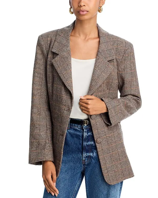 Aqua Button-front Plaid Blazer