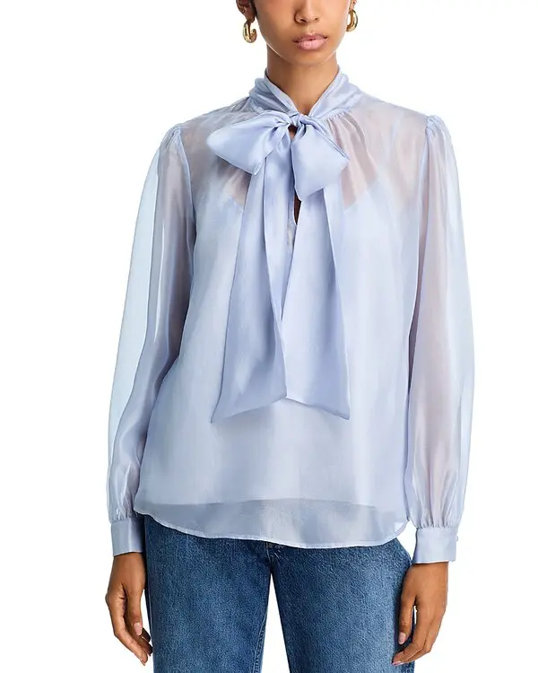Aqua Tie Neck Long Sleeve Top