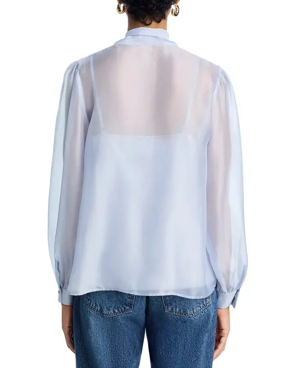 Aqua Tie Neck Long Sleeve Top