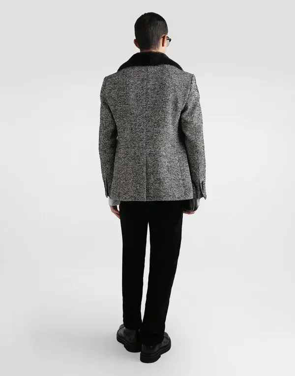 Dolce & Gabbana Single-breasted Dotted Wool Jacket With Fur Collar