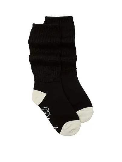 Pink Ribbed Slouch Socks - Black