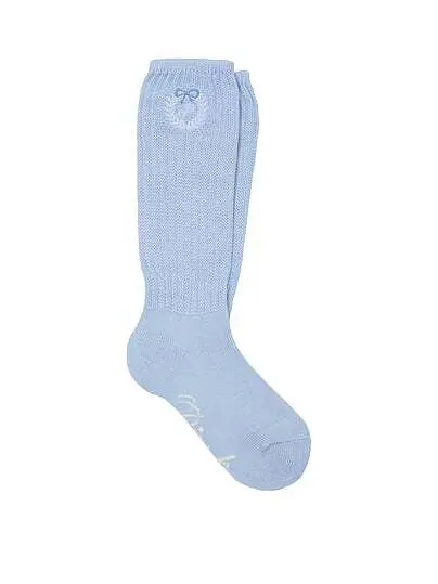 Pink Ribbed Slouch Socks - Blue